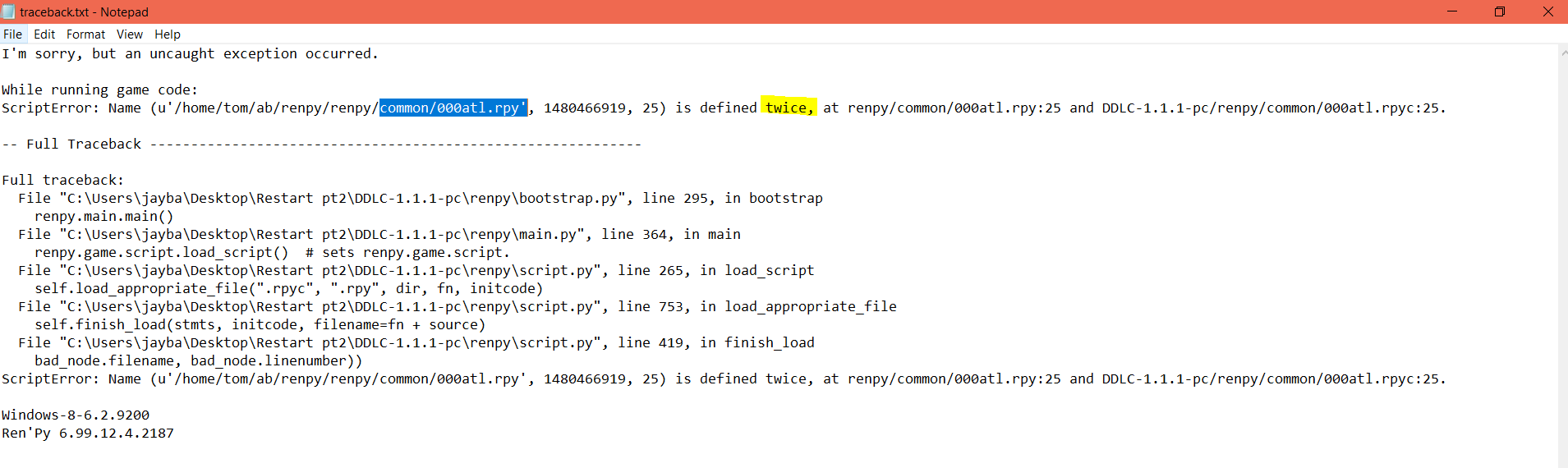 Traceback issue (Sorry If I put this request in the wrong area, I'm new ...