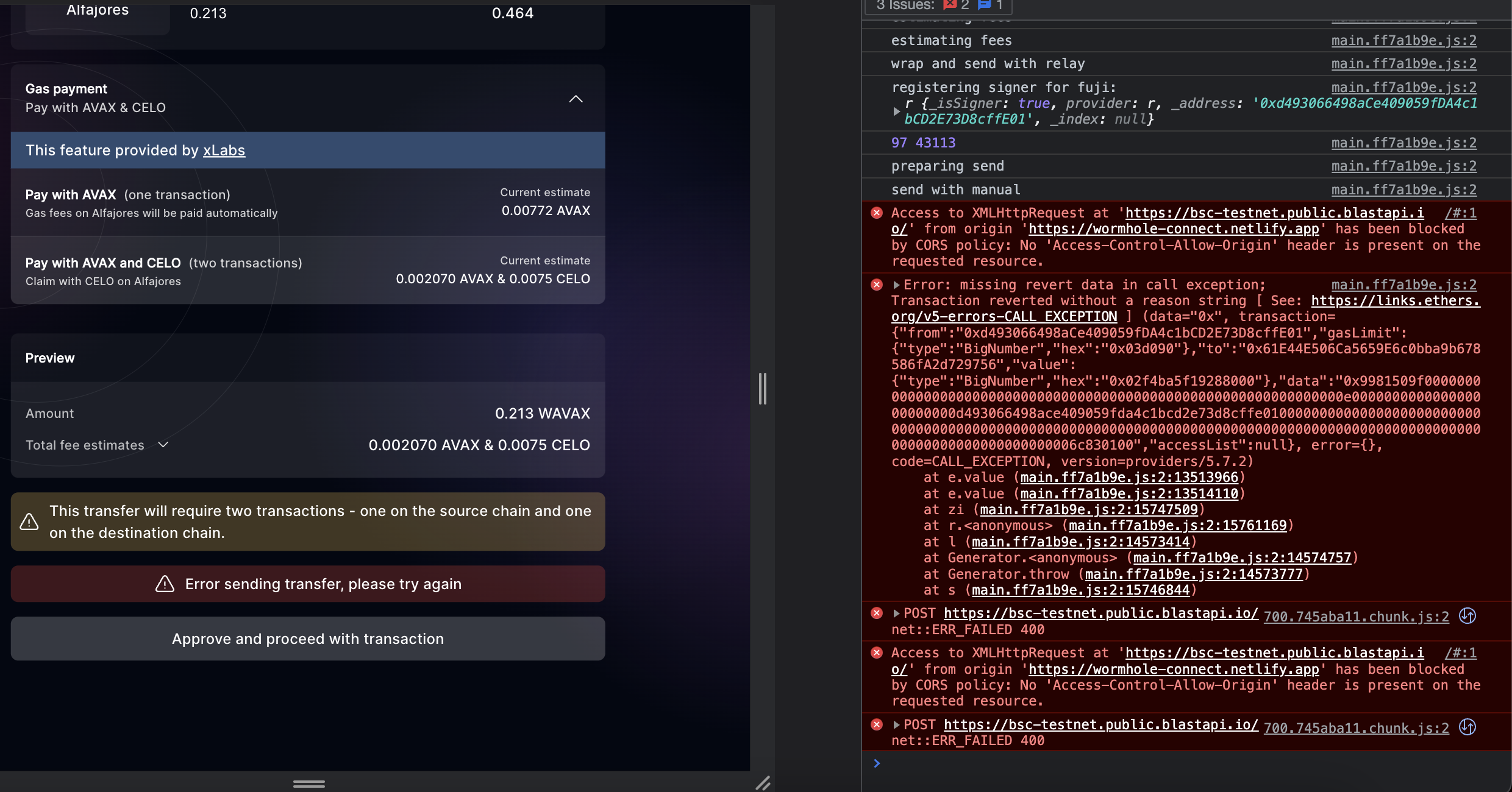 [QA] User is not able to make a transaction when “Sending from” wallet is connected via ...