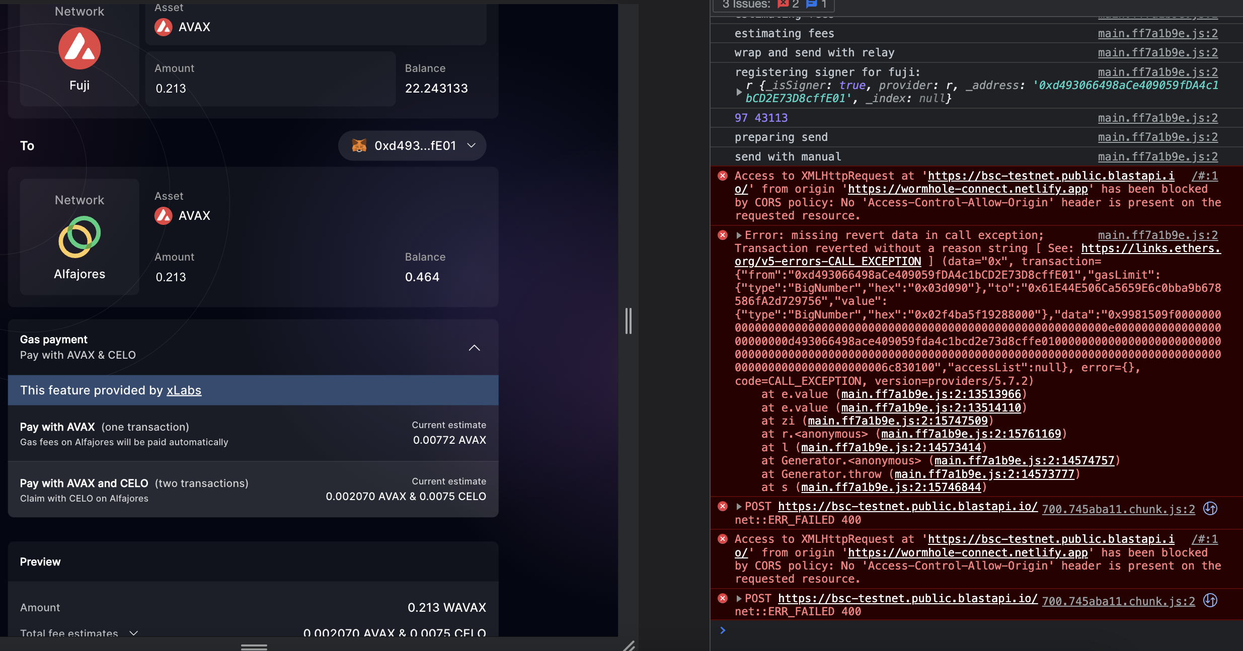 [QA] User is not able to make a transaction when “Sending from” wallet is connected via ...