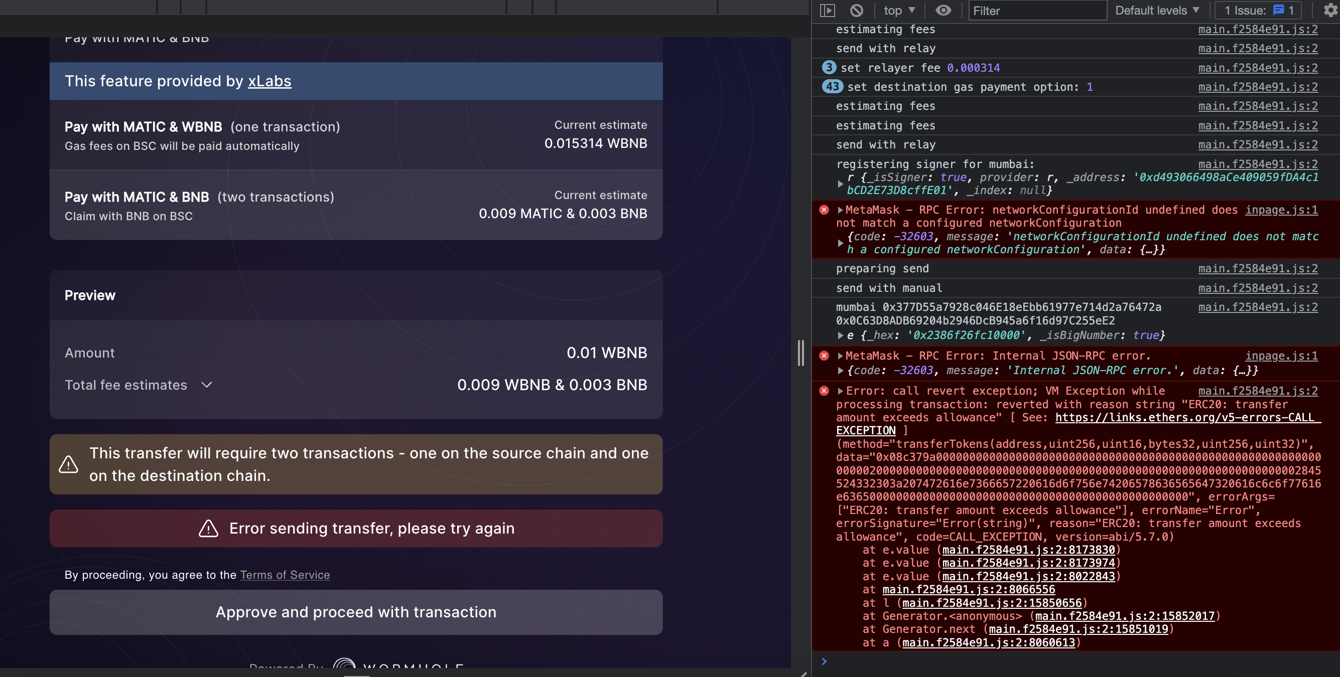 [QA] Bug sending ERC-20 tokens from BSC · Issue #218 · wormhole-foundation/wormhole-connect · GitHub