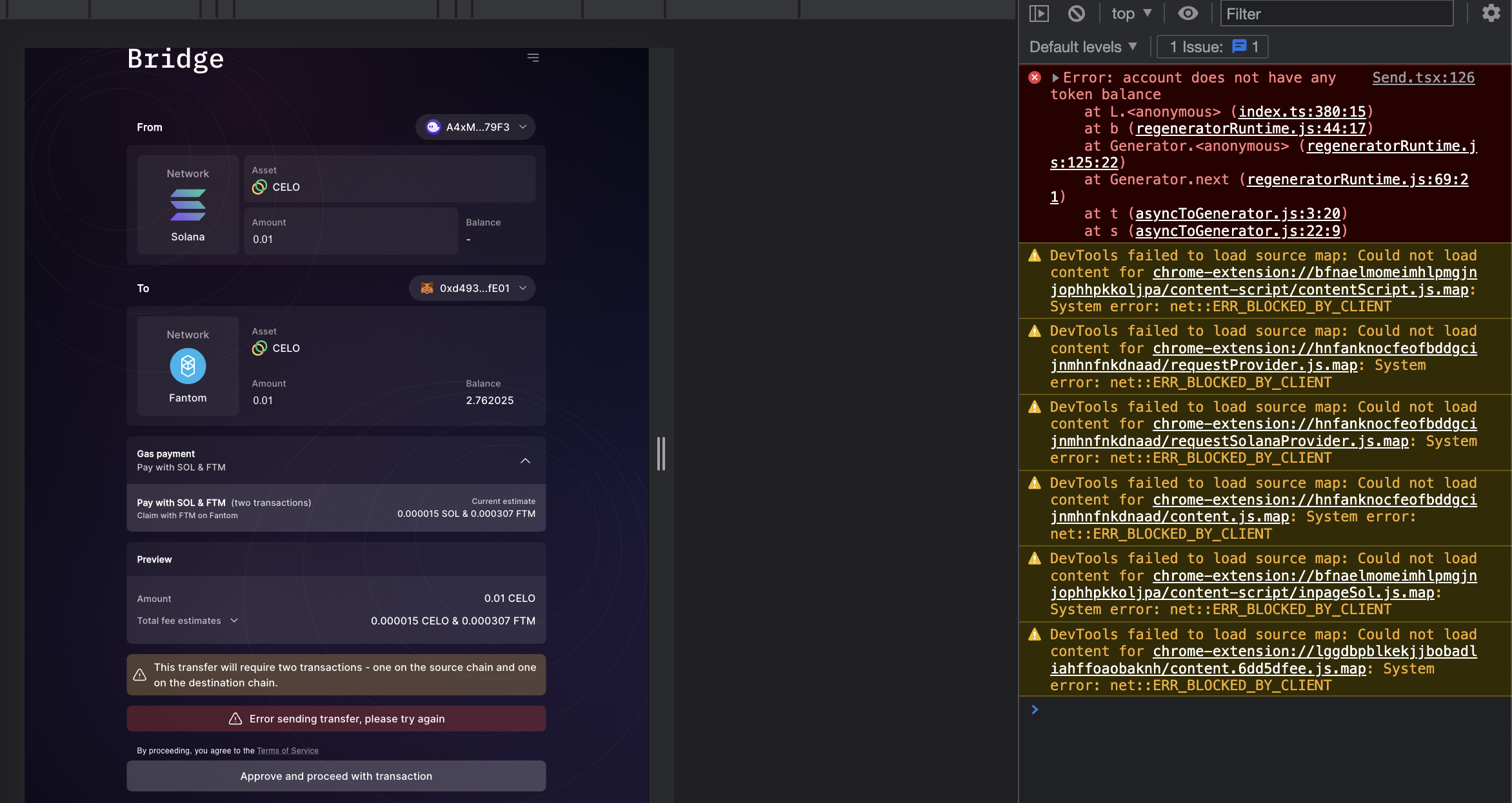 [QA] User is not warned that account does not have any token balance · Issue #285 · wormhole ...