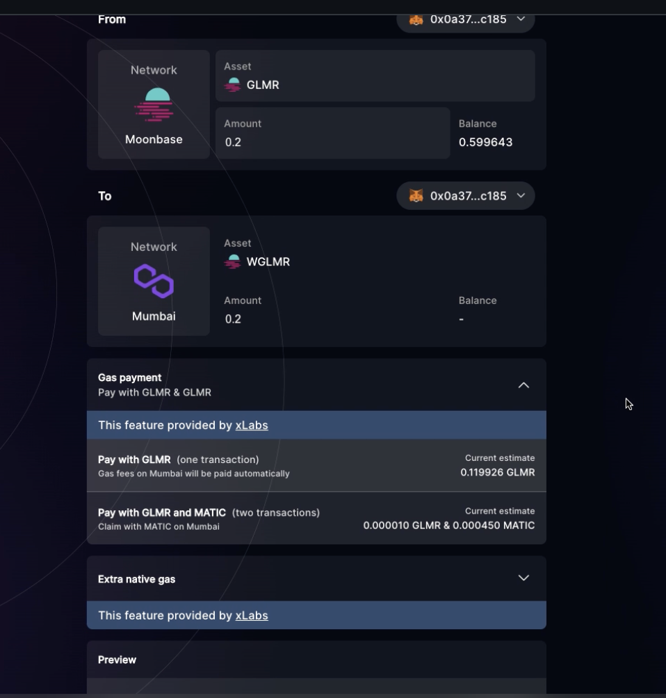 [QA] "Pay with GLMR (one transaction)" missing Moonbase - Mumbai · Issue #409 · wormhole ...