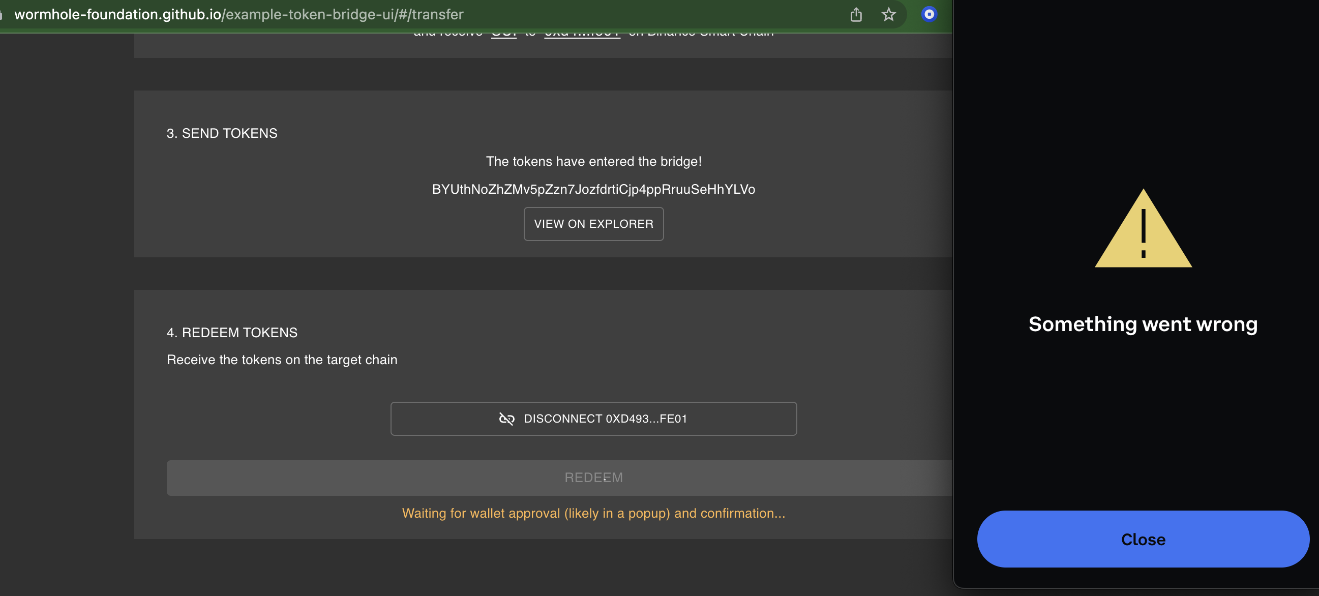 [QA][Sui] Can not redeem tokens, error message "User rejected", when Coinbase wallet extension ...