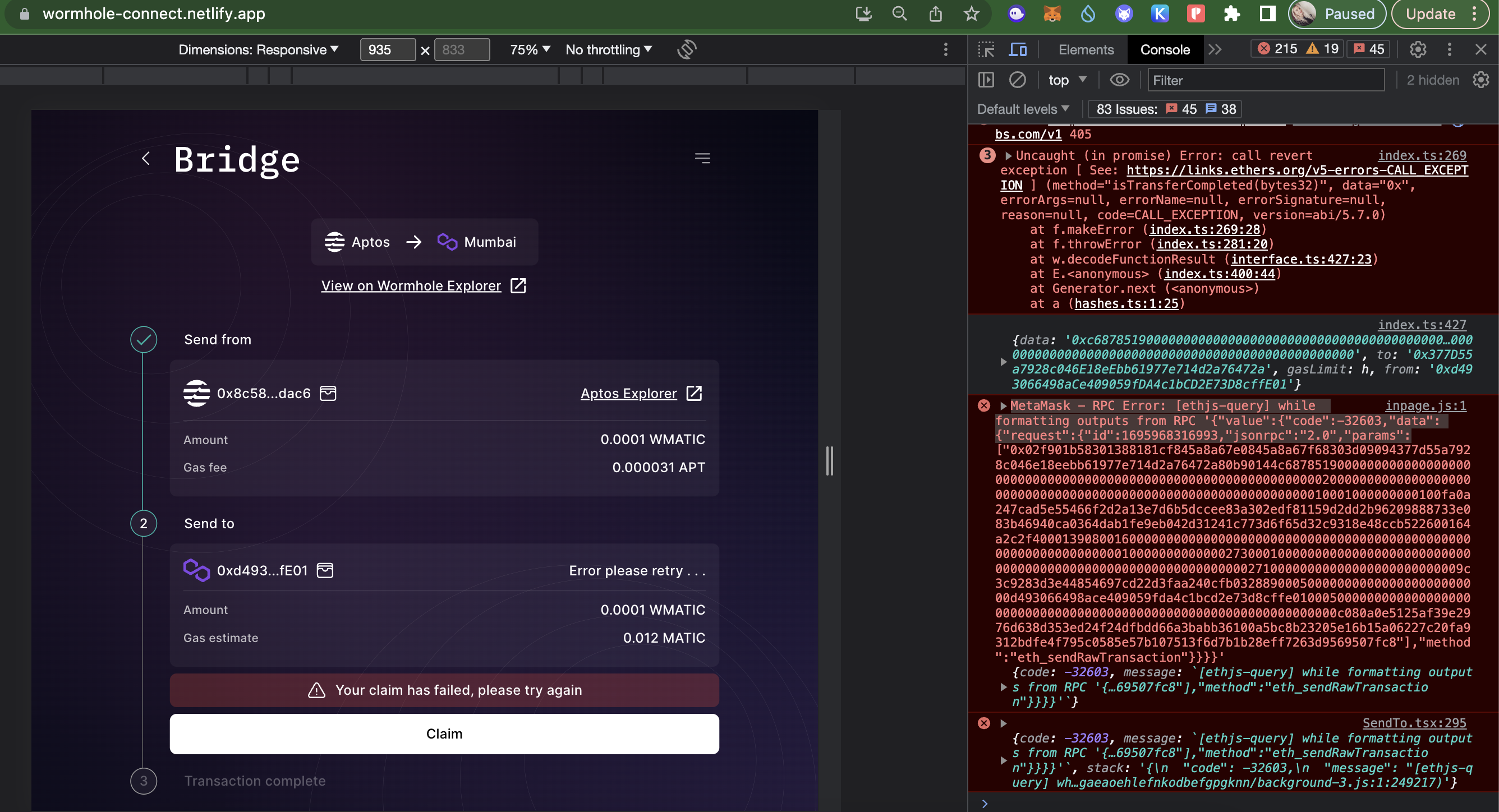 [QA]"MetaMask - RPC Error: [ethjs-query] while formatting outputs from RPC" error is shown after ...