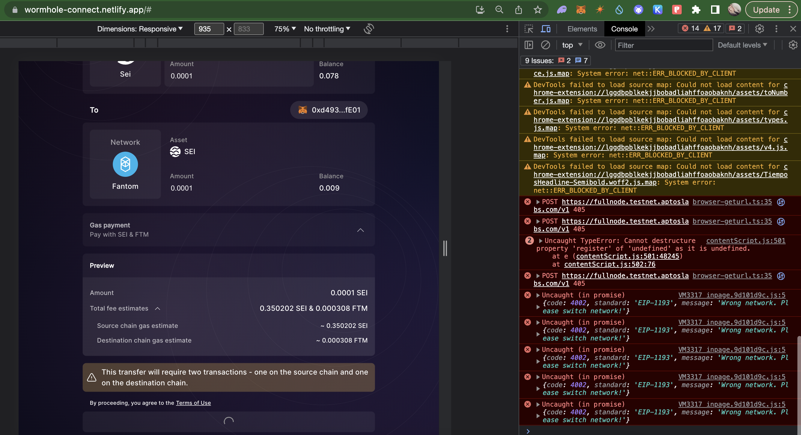 [QA] Transactions from Sei fails · Issue #762 · wormhole-foundation/wormhole-connect · GitHub