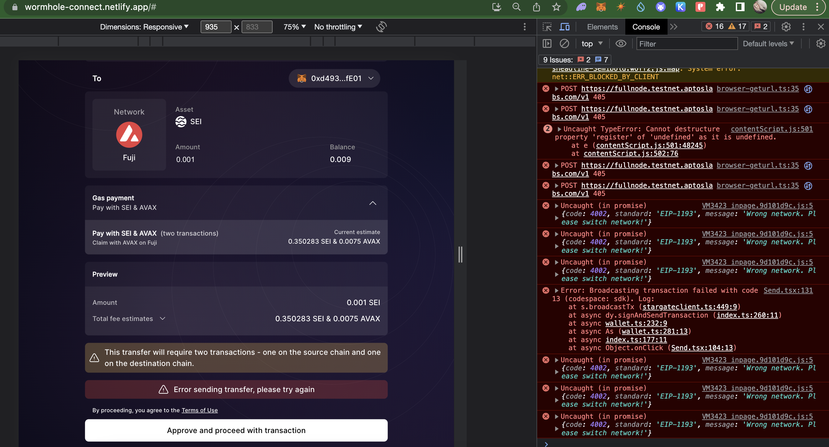 [QA] Transactions from Sei fails · Issue #762 · wormhole-foundation/wormhole-connect · GitHub