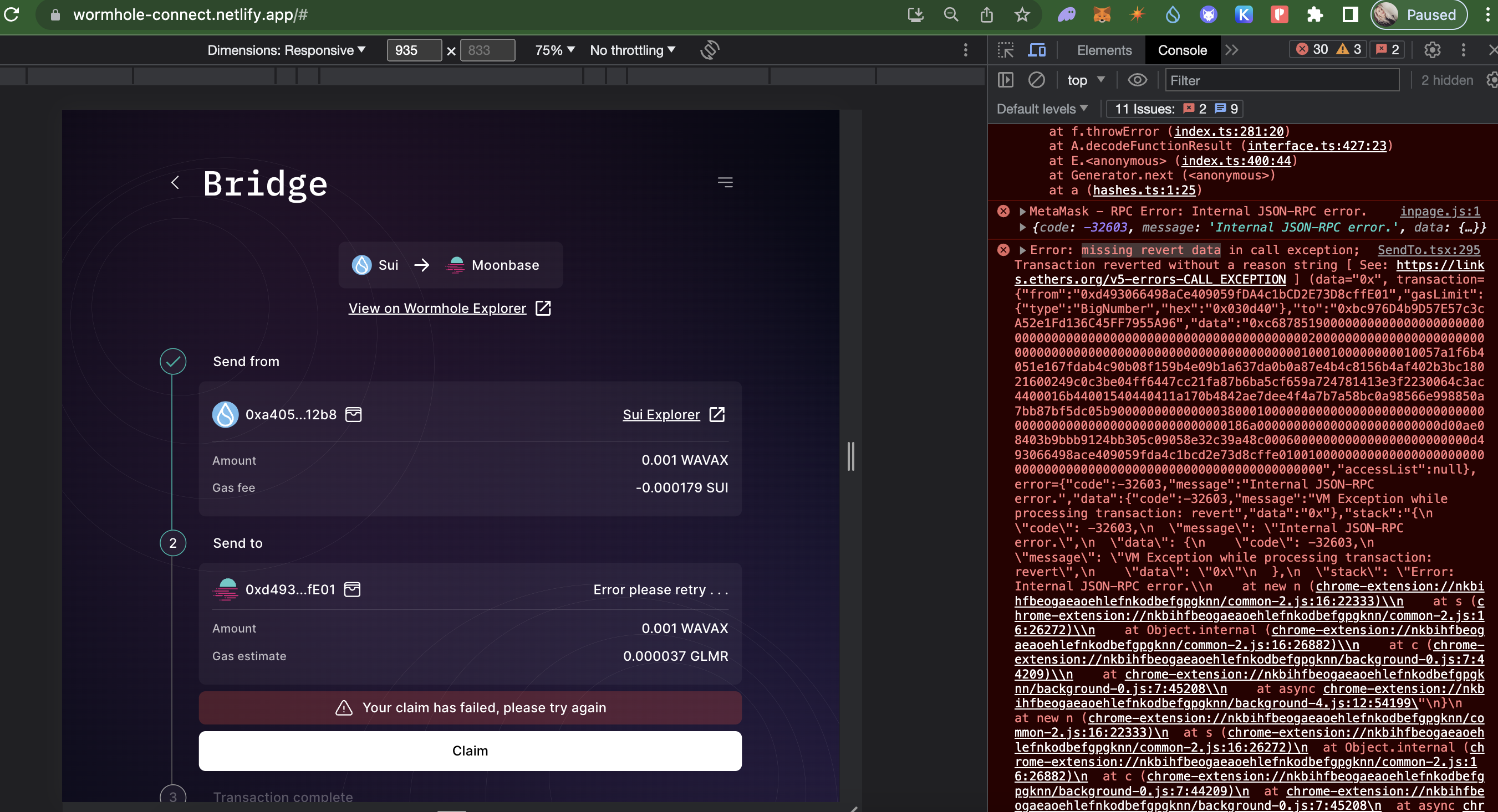 [QA] [Mainnet] User is not able to claim wrapped asset when sending from Aptos · Issue #723 ...