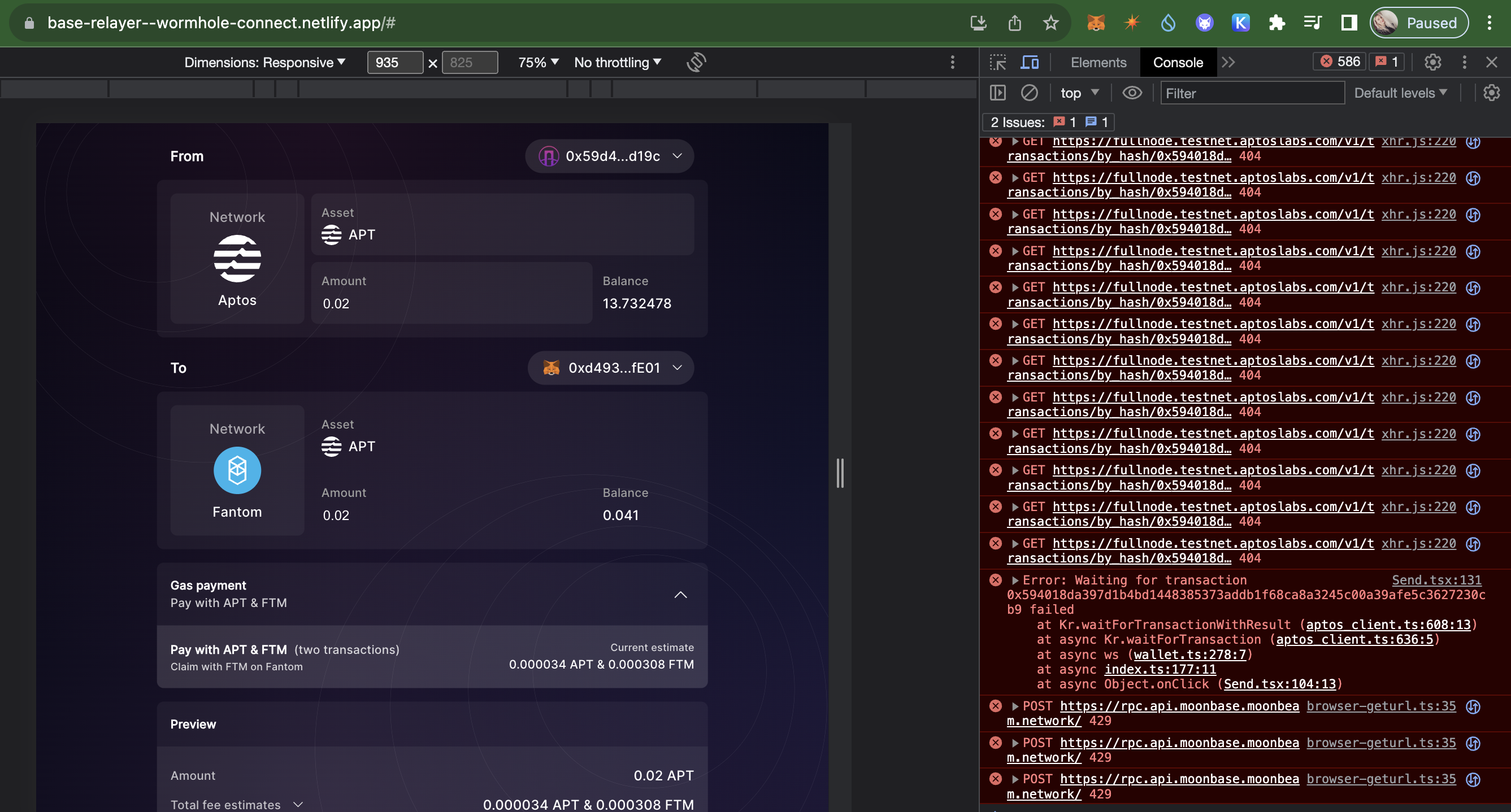 [QA] [Pontem] Cannot send Aptos assets · Issue #834 · wormhole-foundation/wormhole-connect · GitHub