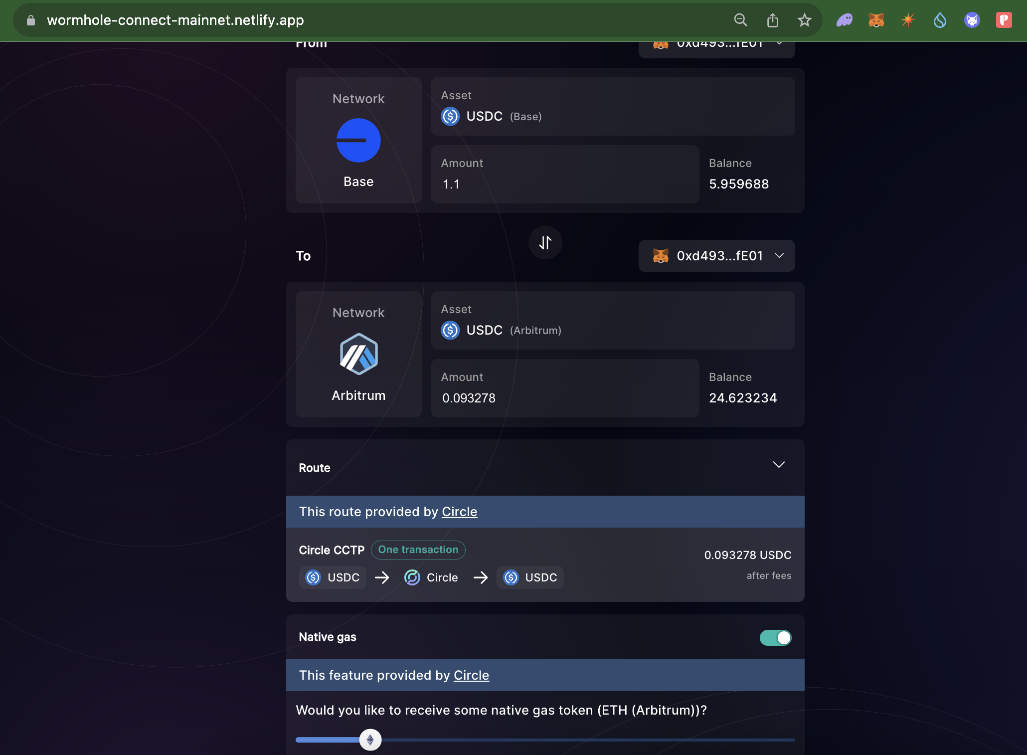 [QA]Cannot move slider for Native Gas · Issue #950 · wormhole-foundation/wormhole-connect · GitHub