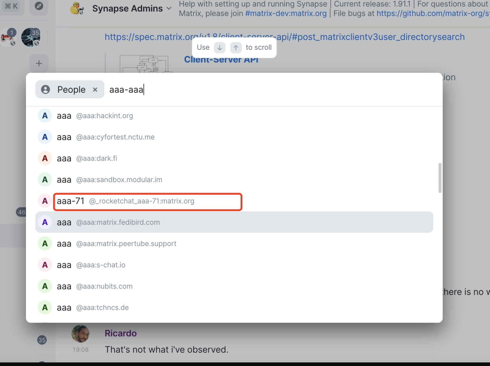 User search function, if the user name has - and. Some special symbols will not be found when ...
