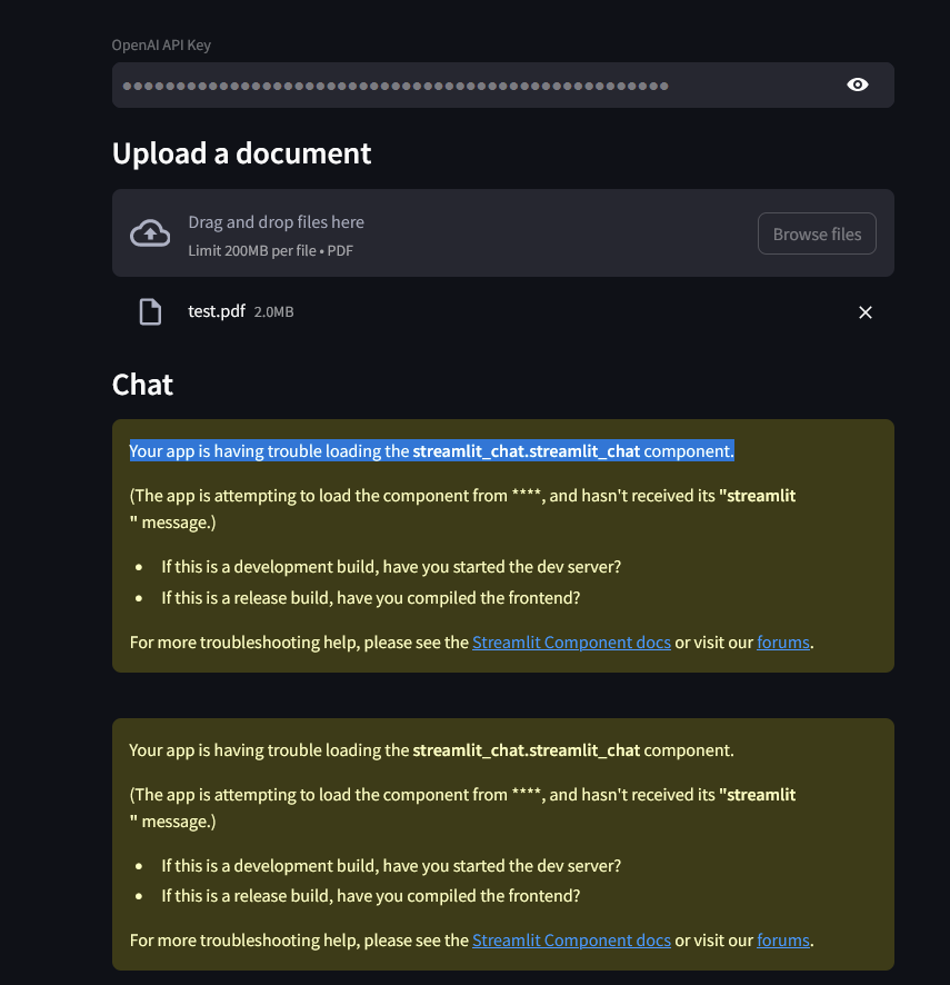 Your app is having trouble loading the streamlit_chat.streamlit_chat ... Your app is having trouble loading the streamlit_chat.streamlit_chat ...