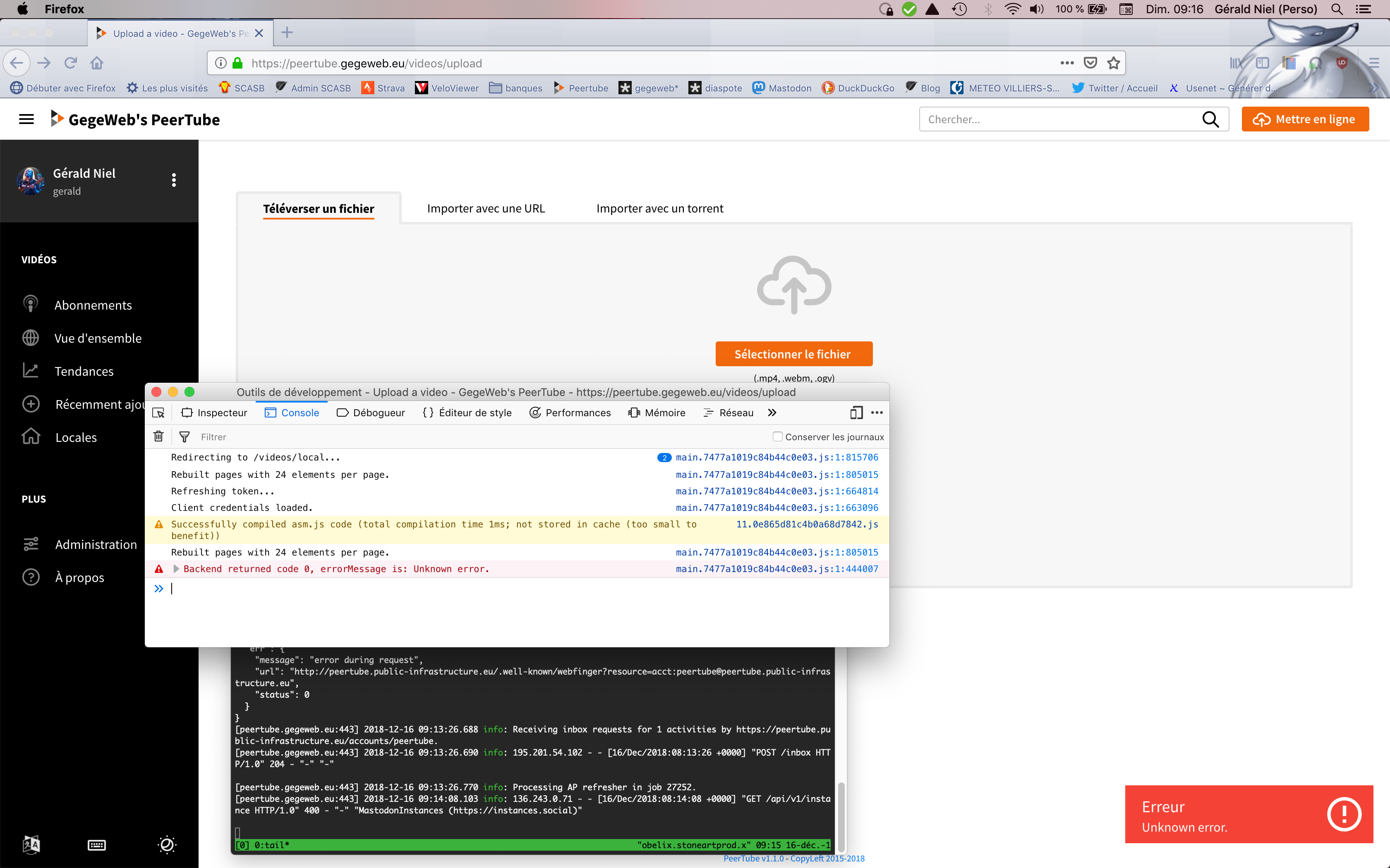 Video upload fails with "Unknown Error" · Issue #1460 · Chocobozzz/PeerTube · GitHub