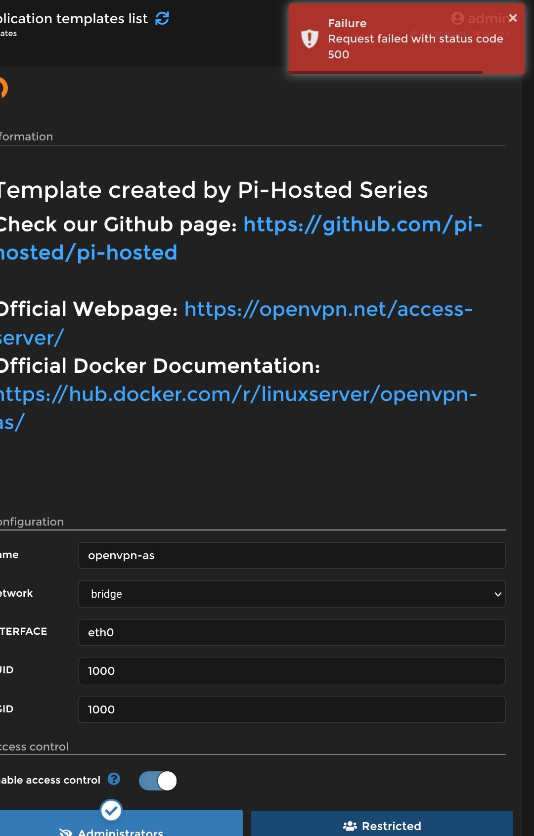 [QUESTION] Problem deploying openvpn-as · Issue #348 · novaspirit/pi-hosted · GitHub