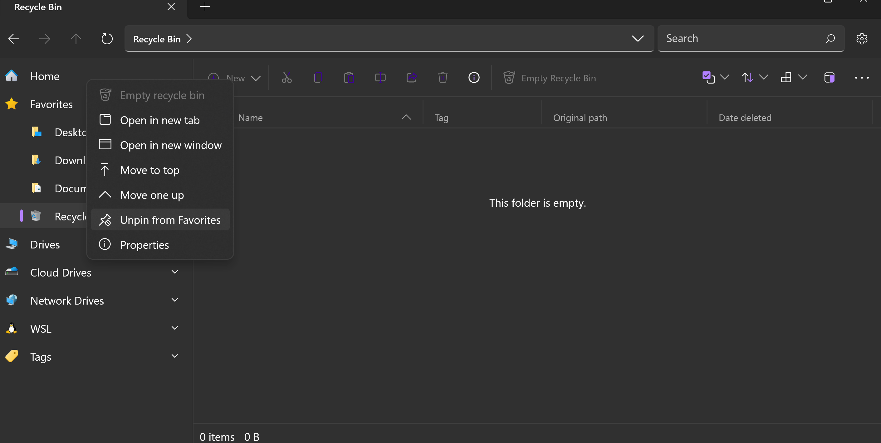 Feature: Allow pining recycle bin to start in right click option ...