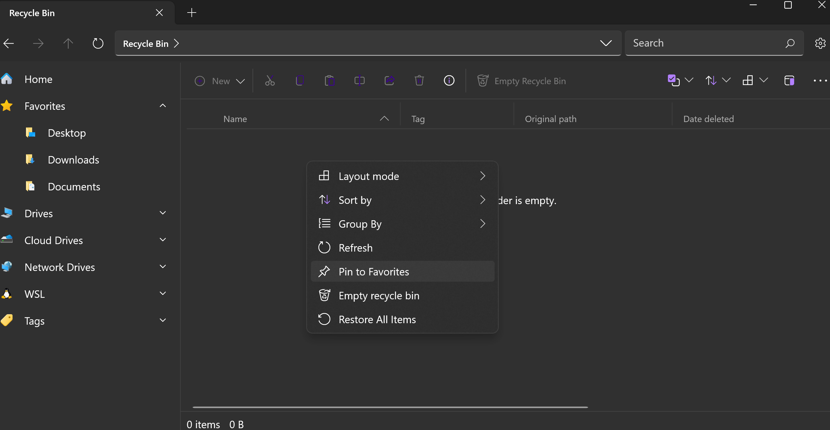 Feature: Allow pining recycle bin to start in right click option ...