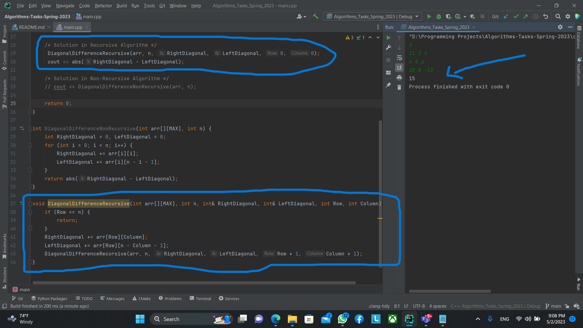 GitHub - AhmedFatthy1040/Algorithms-Tasks-Spring-2023: Given a square matrix, calculate the ...