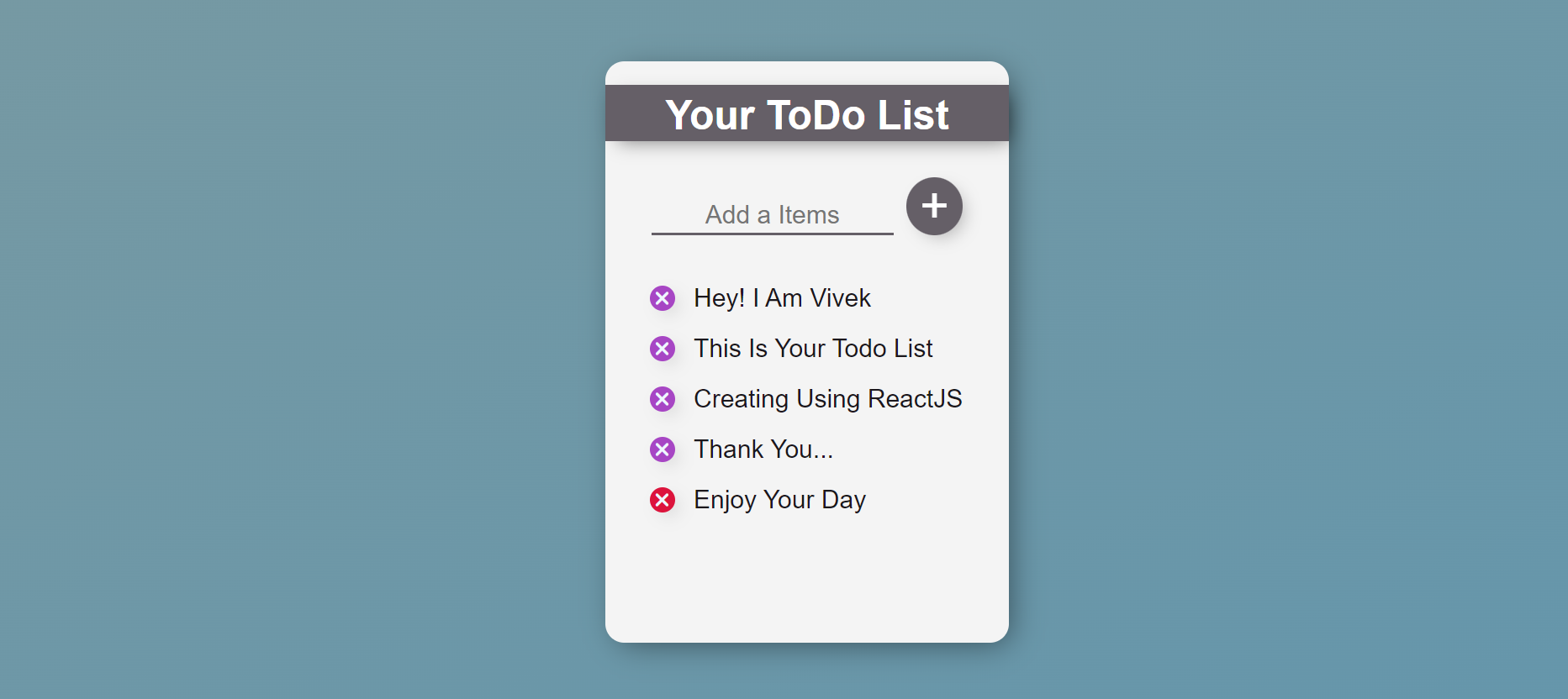 GitHub - iamvivekkr/ToDo-List: This ToDo List mini project is created by ReactJS. Users can add ...