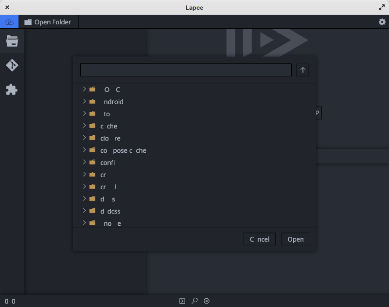 Text rendering messed up in open folder dialog · Issue #238 · lapce/lapce · GitHub