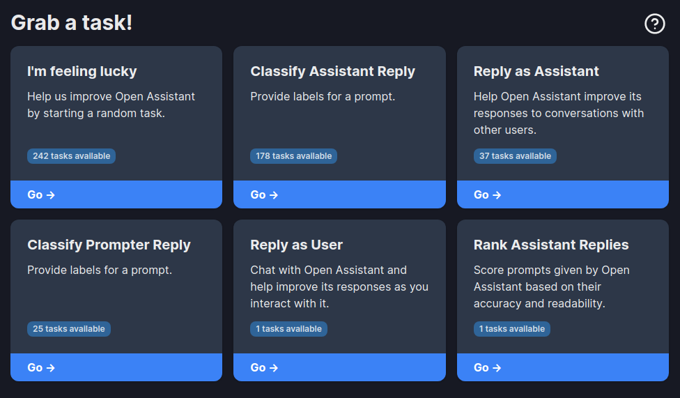 Show all task types · Issue #2202 · LAION-AI/Open-Assistant · GitHub