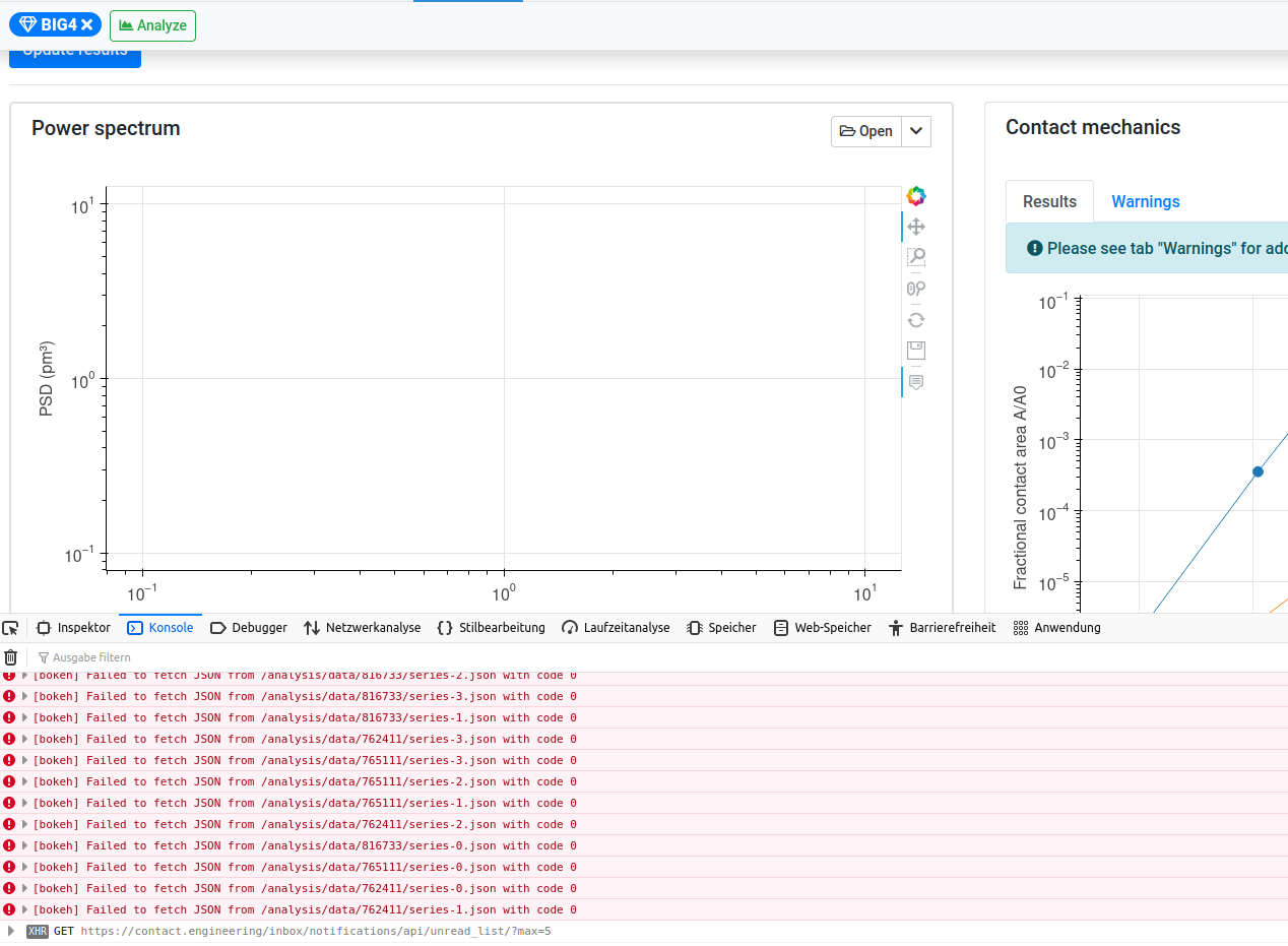 Failed to fetch JSON for power spectrum analysis · Issue #892 · ContactEngineering/topobank · GitHub