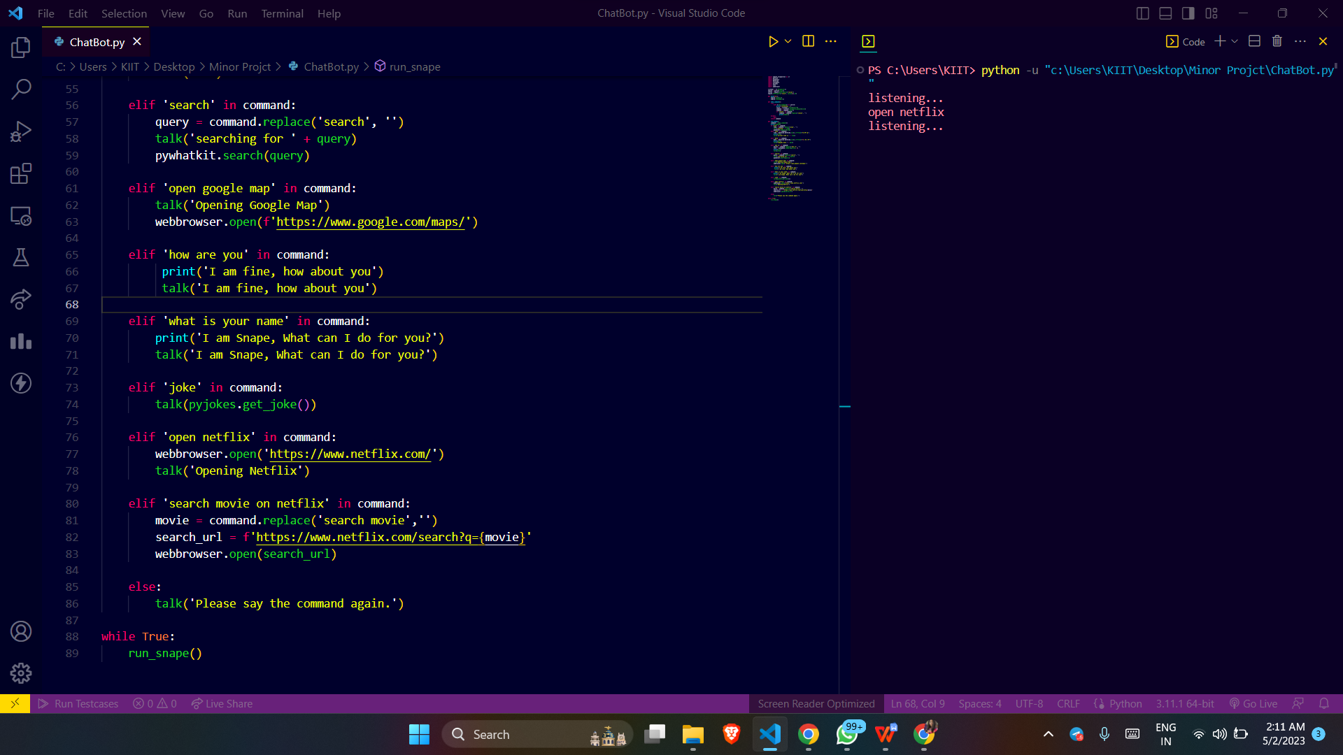 GitHub - swaz05/Snape-Bot: AI based Chat Bot using Python