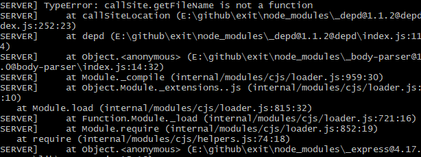 Can't Run it ant get error TypeError: callSite.getFileName is not a ...
