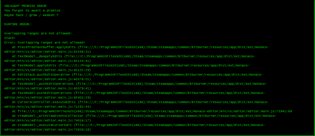 Overlapping ranges are not allowed! in editor · Issue #338 · bitburner-official/bitburner-src ...