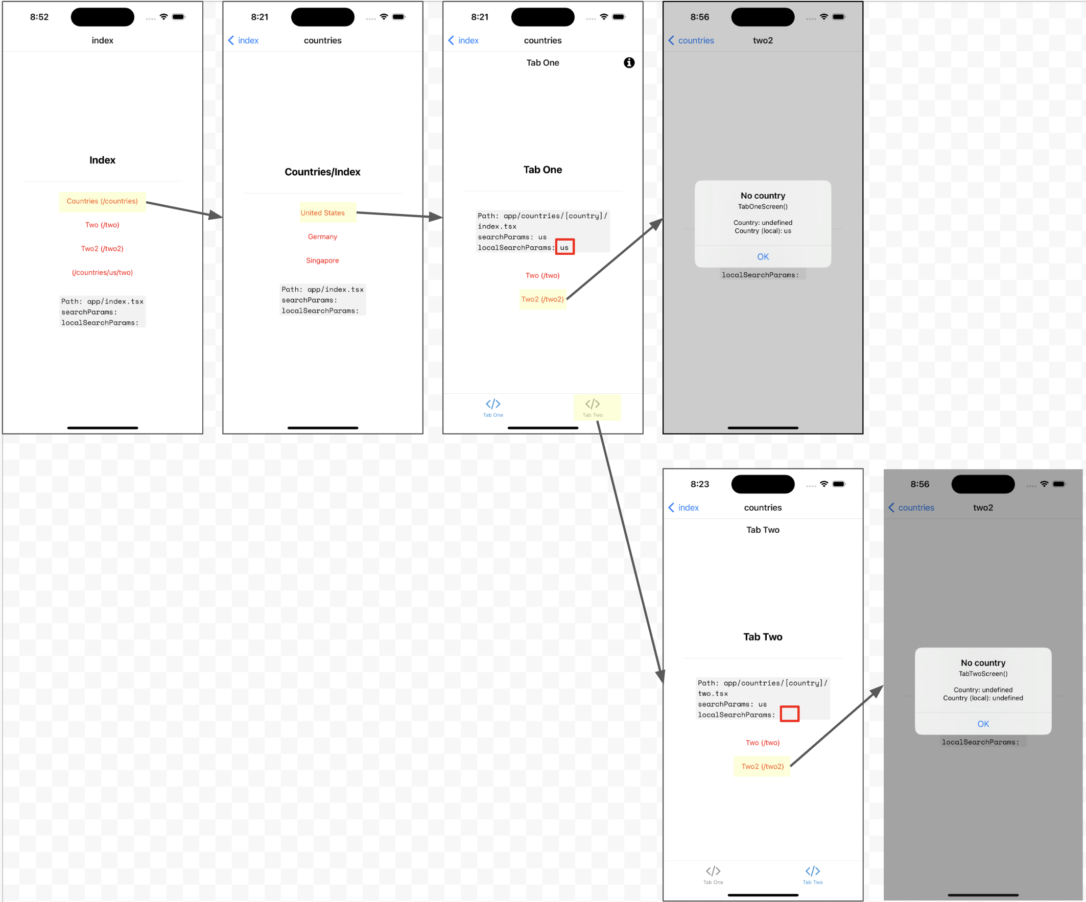 useSearchParams()/useLocalSearchParams() and Tab navigator · Issue #337 ...