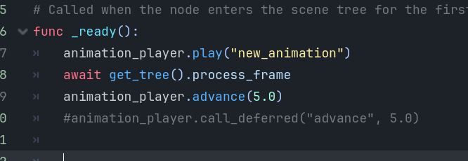 `AnimationPlayer.advance()` does not work when called right after `play()` within 1-2 process ...
