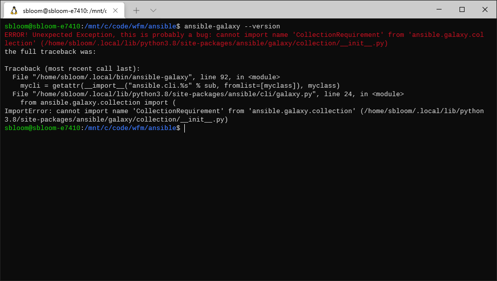 ansible-galaxy Unexpected Exception · Issue #76153 · ansible/ansible · GitHub