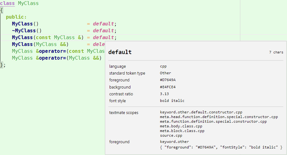 Incorrect semantic token for '= default;' and '= delete;' · Issue #9281 · microsoft/vscode ...