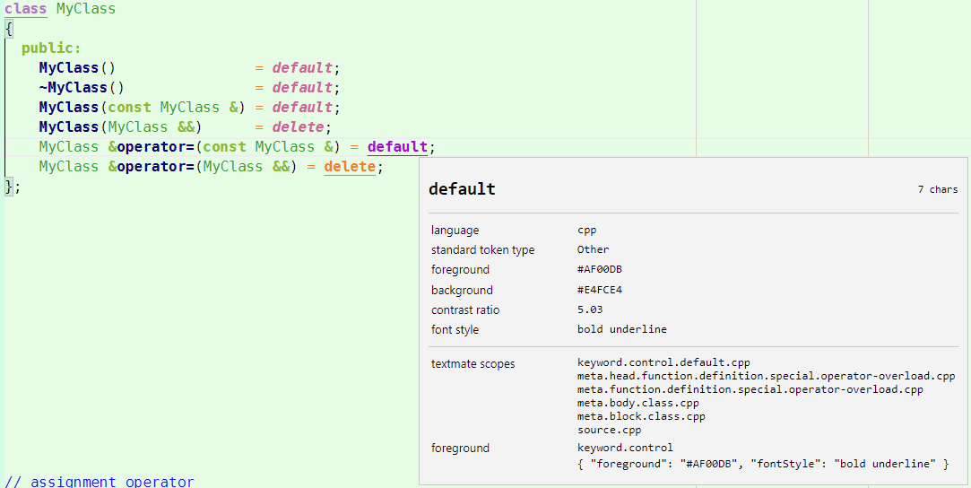 Incorrect semantic token for '= default;' and '= delete;' · Issue #9281 · microsoft/vscode ...