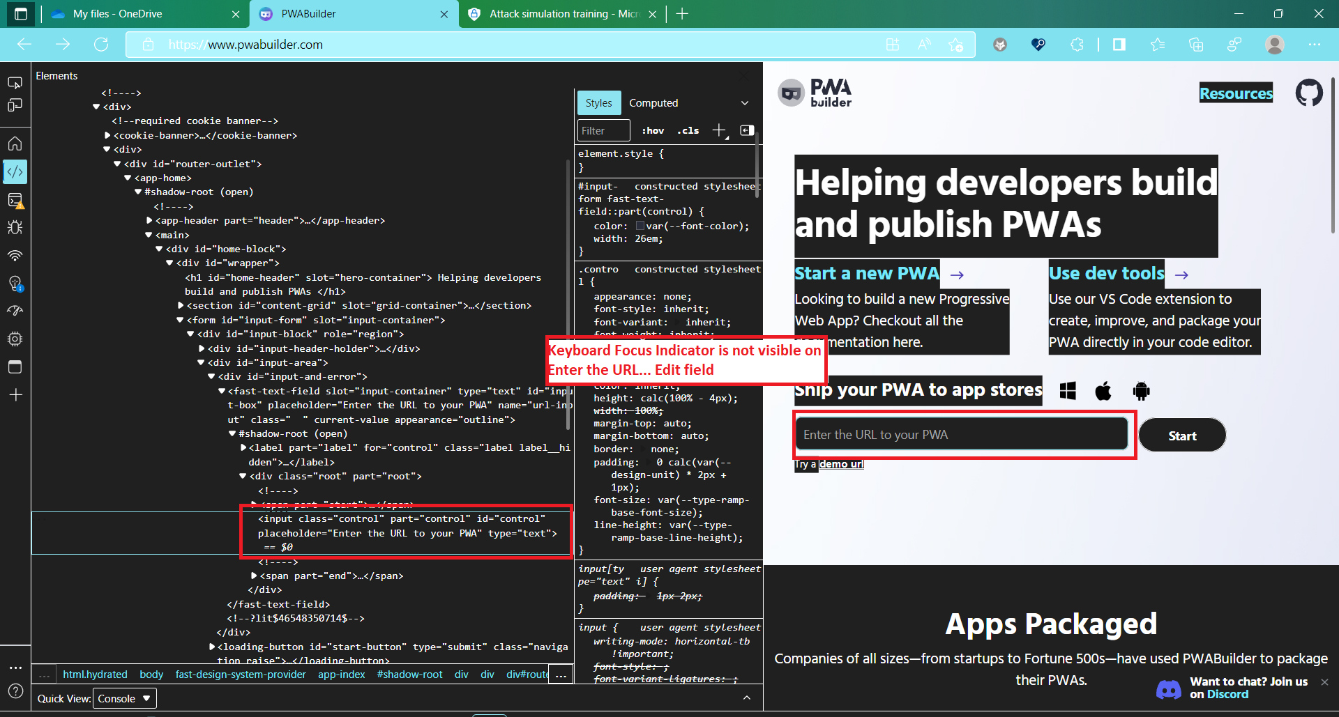 PWA Builder - Page Footer Section]: GitHub, Twitter, and YouTube links are not adopting High ...