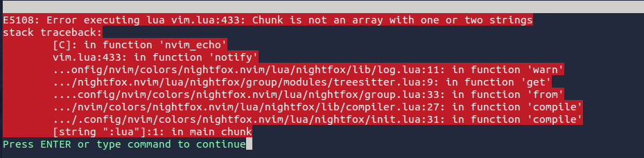 Error when running :NightfoxCompile in Neovim · Issue #259 · EdenEast/nightfox.nvim · GitHub