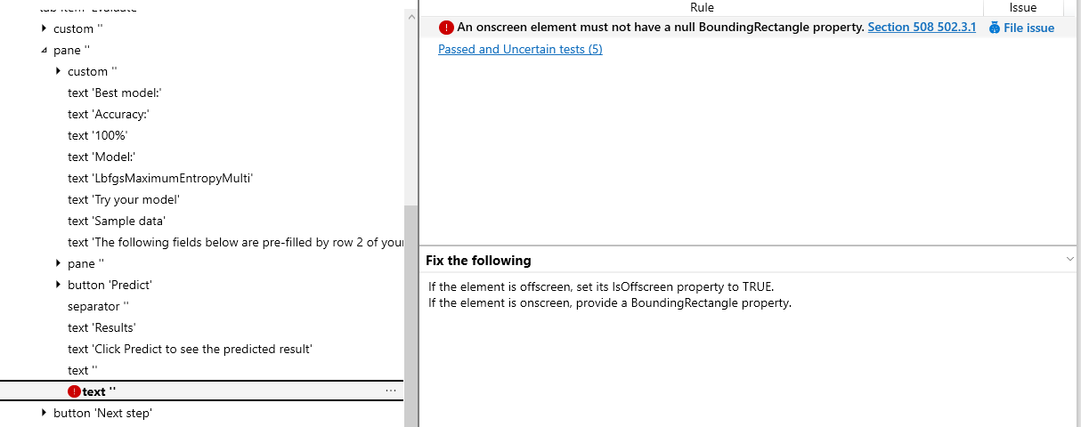 [Text Evaluate] (devenv/text '') An onscreen element must not have a null BoundingRectangle ...
