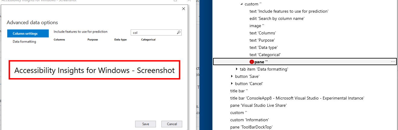 ADO (devenv/pane '') An onscreen element must not have a null BoundingRectangle property ...
