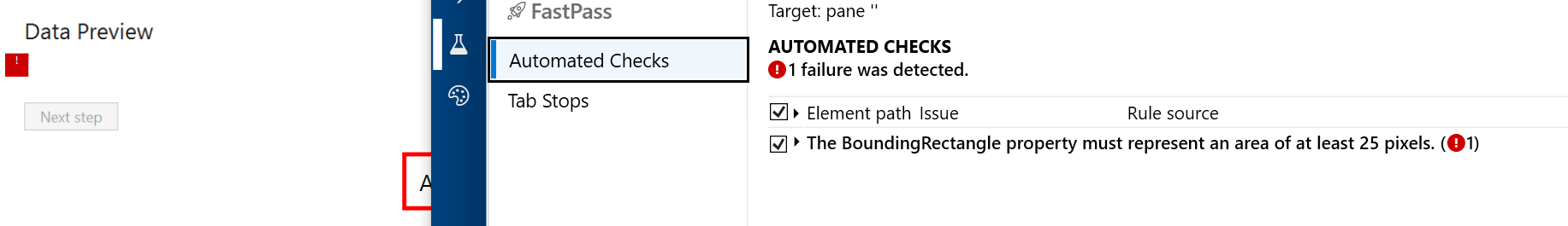 [OD - Data page] (list view '') The BoundingRectangle property must represent an area of at ...