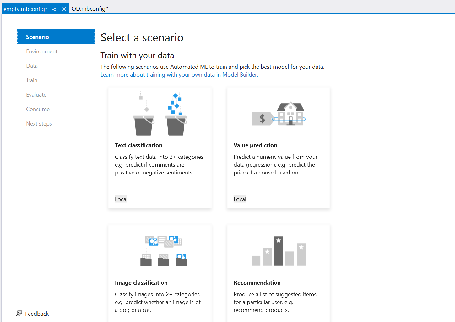 "Text classification" scenario should not be selected by default after ...
