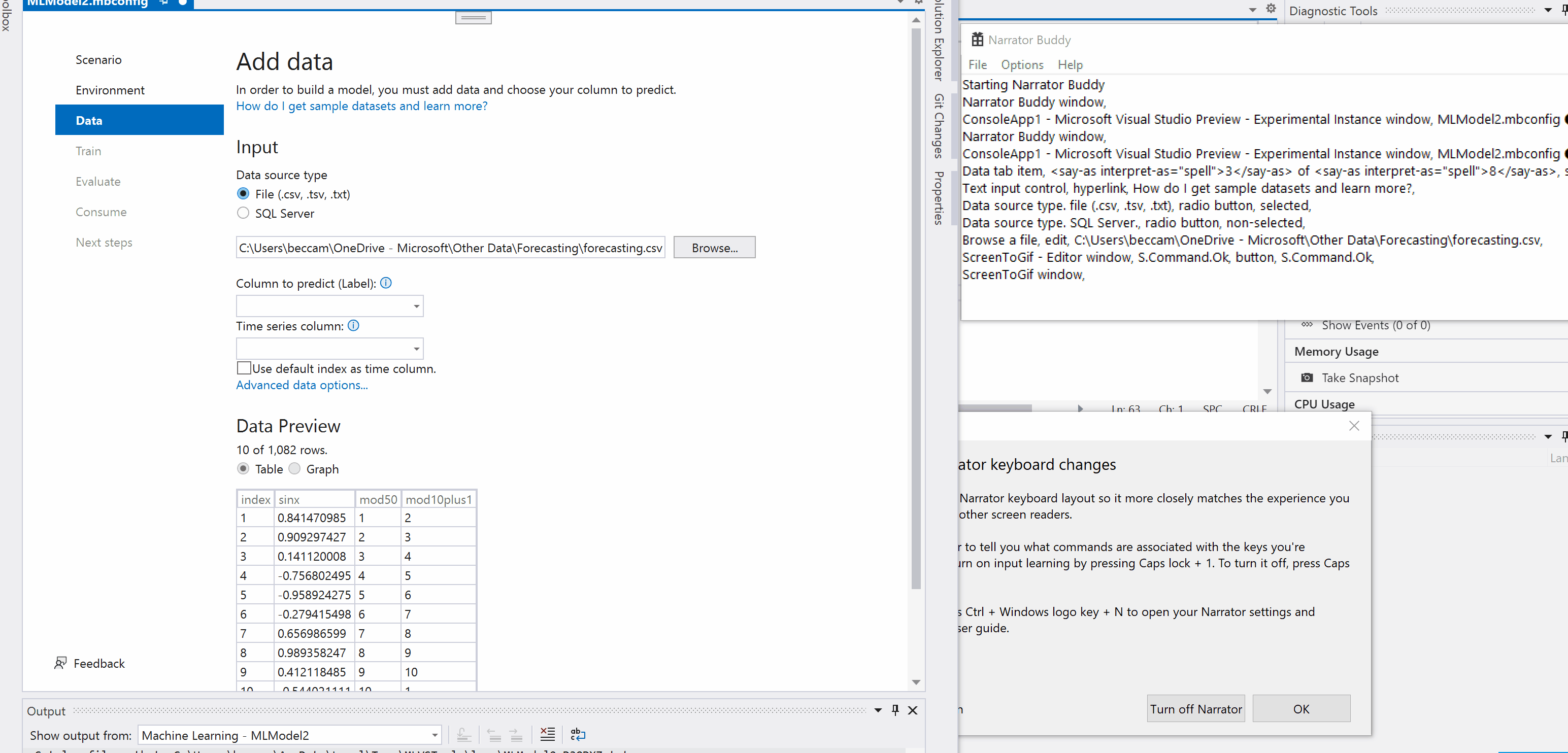 A11y_Model Builder_Add Data_Input_Screen Reader: Narrator is not announcing the name of “column ...