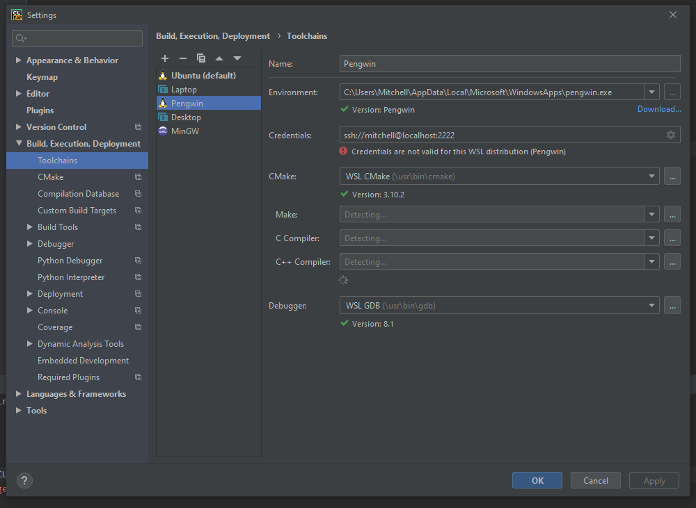 CLion doesn't recognize Pengwin authentication · Issue #581 · WhitewaterFoundry/Pengwin · GitHub