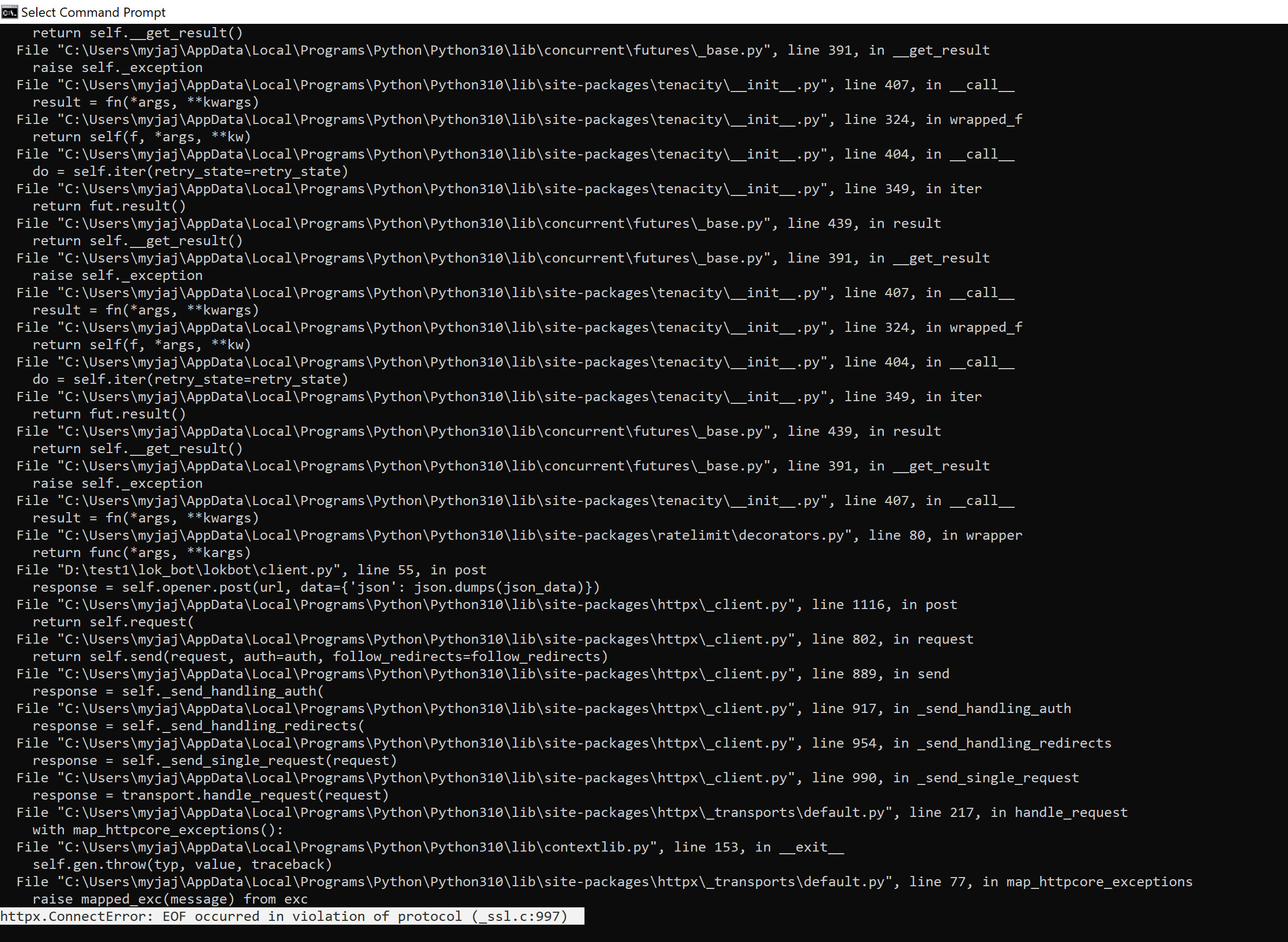 httpx.ConnectError: EOF occurred in violation of protocol (_ssl.c:997 ...