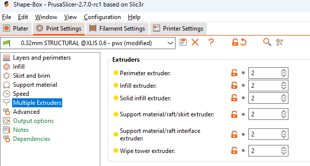 2.7.0.RC1 & XL 5Toolheads - FW5.1.0Beta - Only E2 selected, but E1 is ...