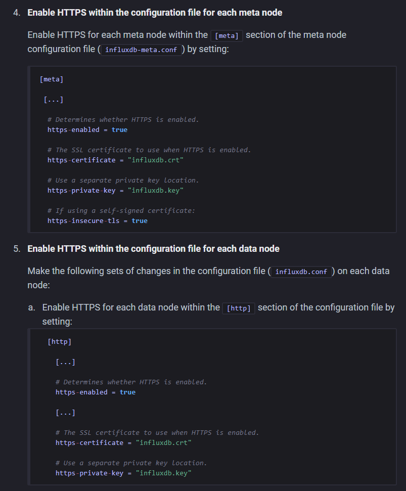 In Section 4 have the cert and key name for meta nodes different than influxdb example · Issue ...