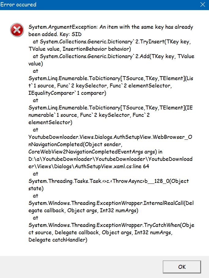 Crash while authenticating · Issue #351 · Tyrrrz/YoutubeDownloader · GitHub