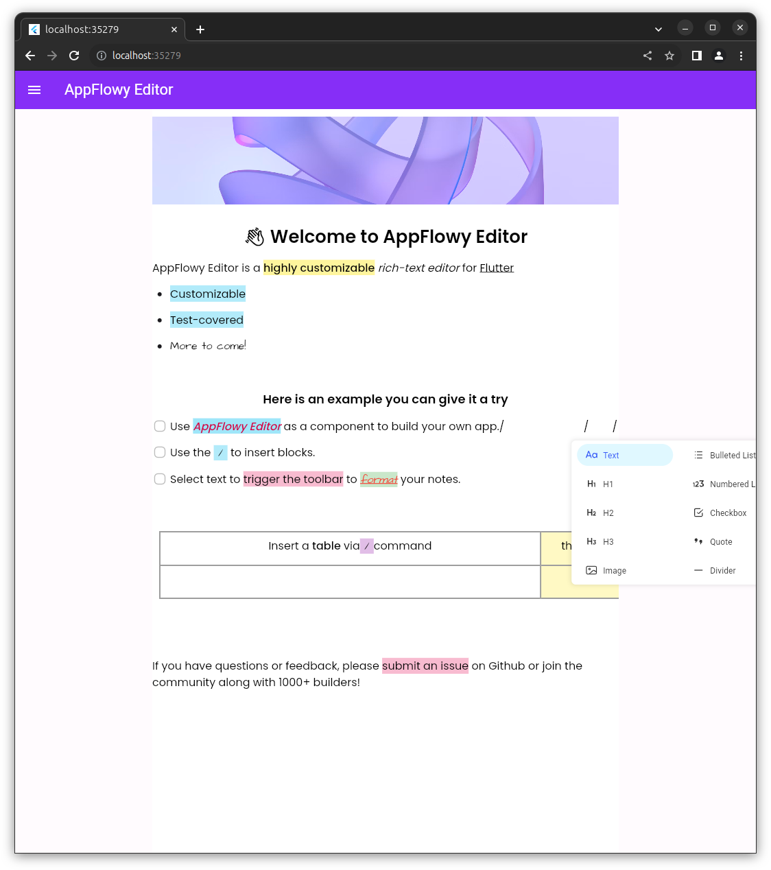 Bug Flutter Web Slash Command Menu Overflows · Issue 545 · Appflowy Ioappflowy Editor · Github 
