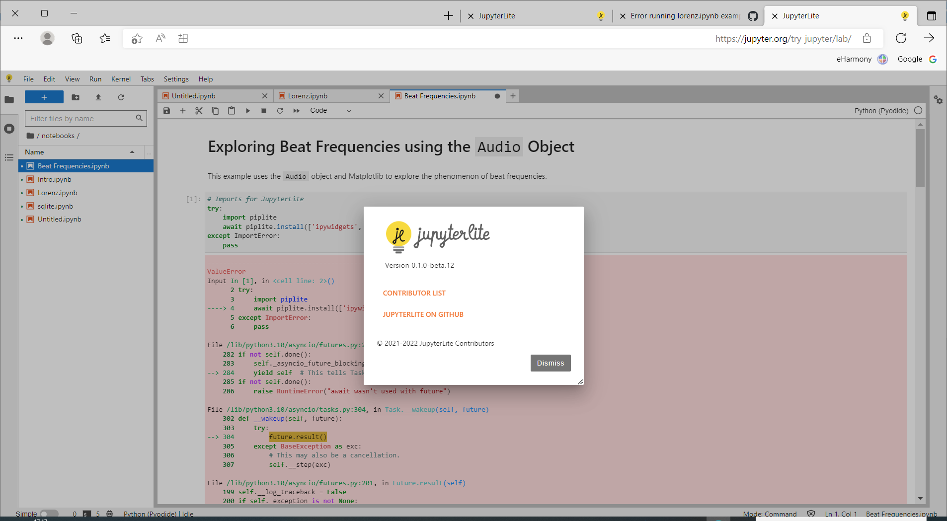 Error running lorenz.ipynb example · jupyterlite jupyterlite · Discussion #788 · GitHub