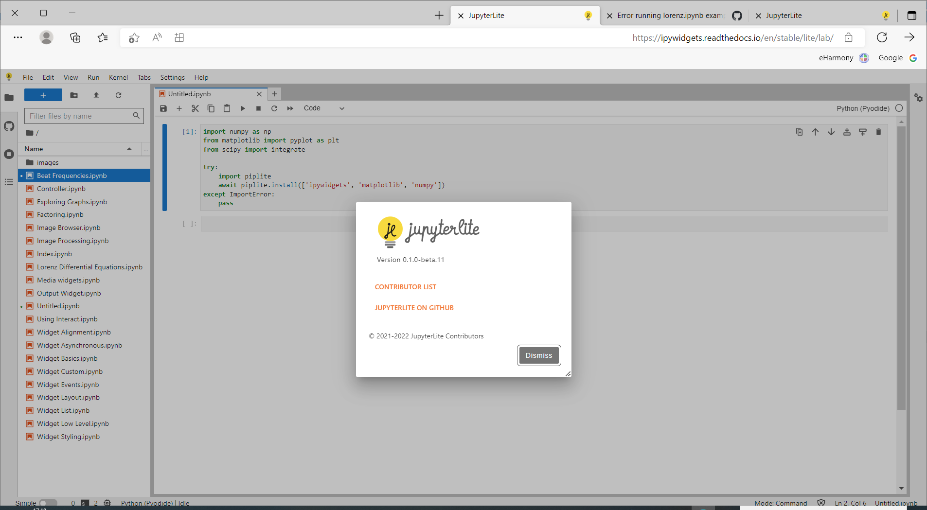 Error Running Lorenz Ipynb Example · Jupyterlite Jupyterlite · Discussion 788 · Github