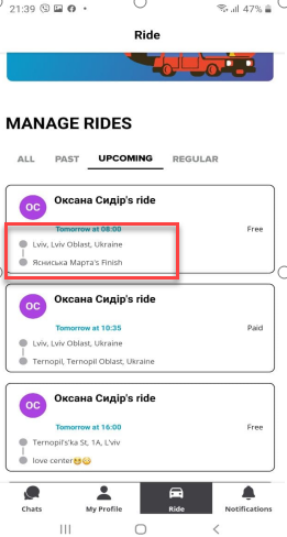 [Manage Ride] Stop's name displays instead of stop's address in rides ...