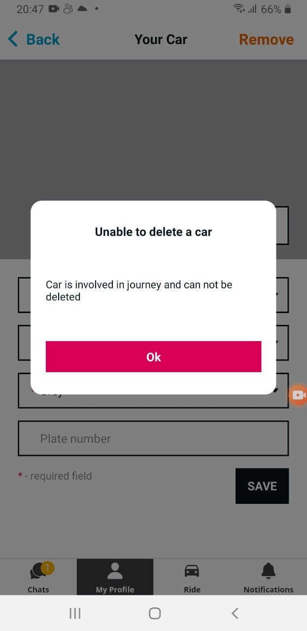 [Edit Car Info] The car is not deleted after canceling a ride with it ...