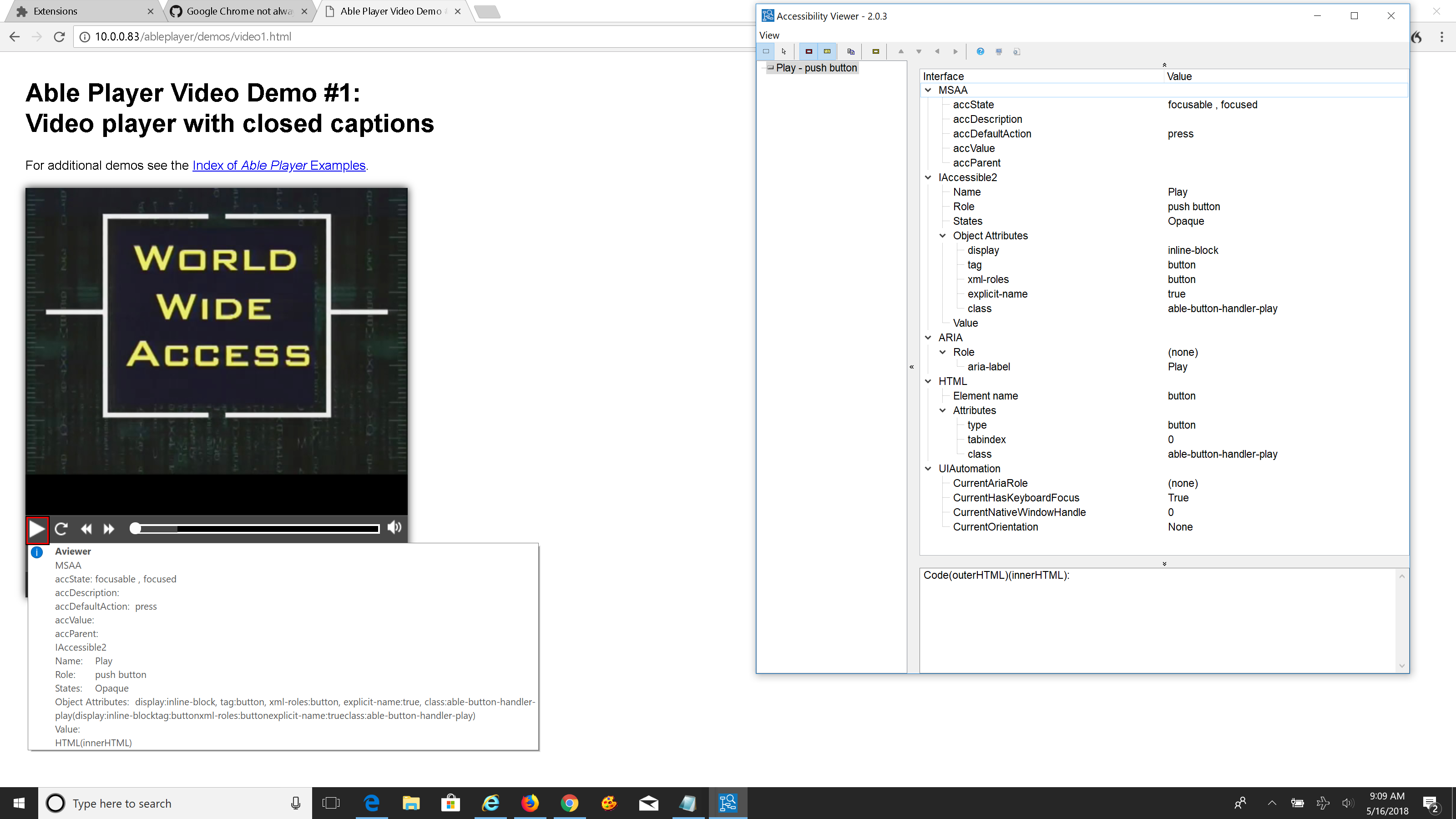Issue with Video Play button on Chrome only when JAWS running · Issue #318 · ableplayer ...